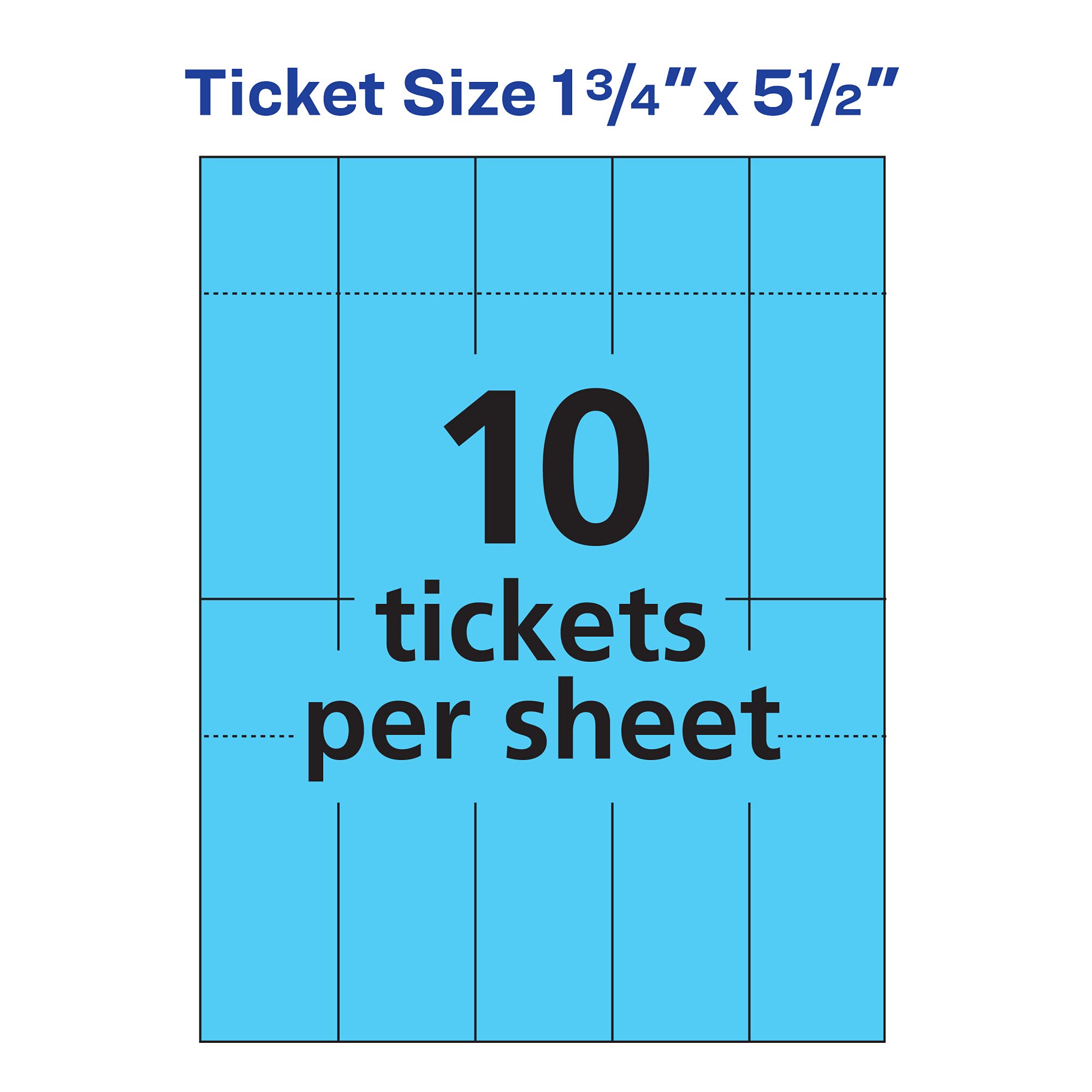 Avery Printable Tickets, Bright Blue Colored Cardstock, 1.75" x 5.5", Laser/Inkjet, 250 Tickets (16436)