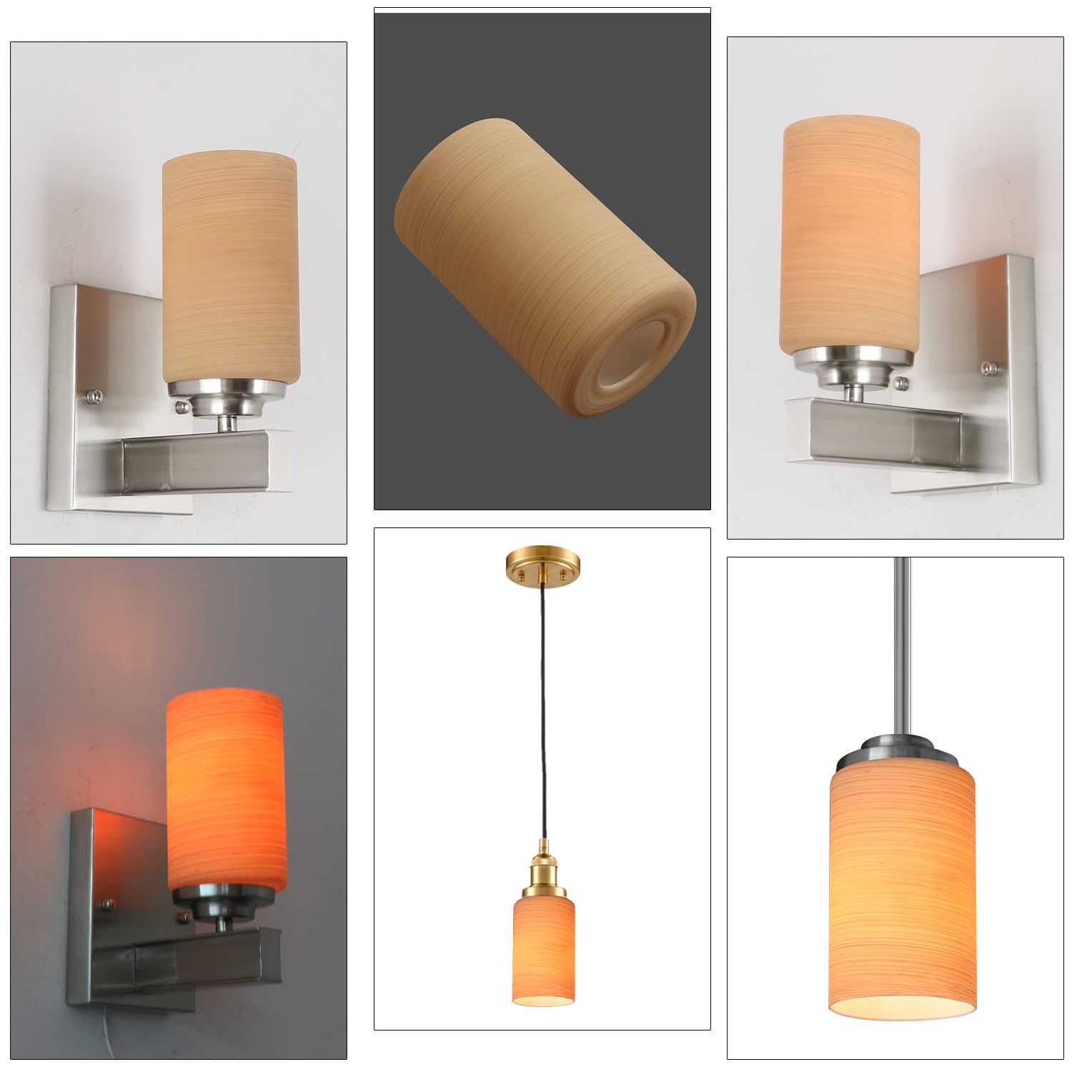 Eumyviv Frosted Glass Lamp Shade, 2pcs Cylinder Lampshade Cover Replacement with 1-5/8-Inch Opening for Chandelier Pendant Lighting Fixture A00079