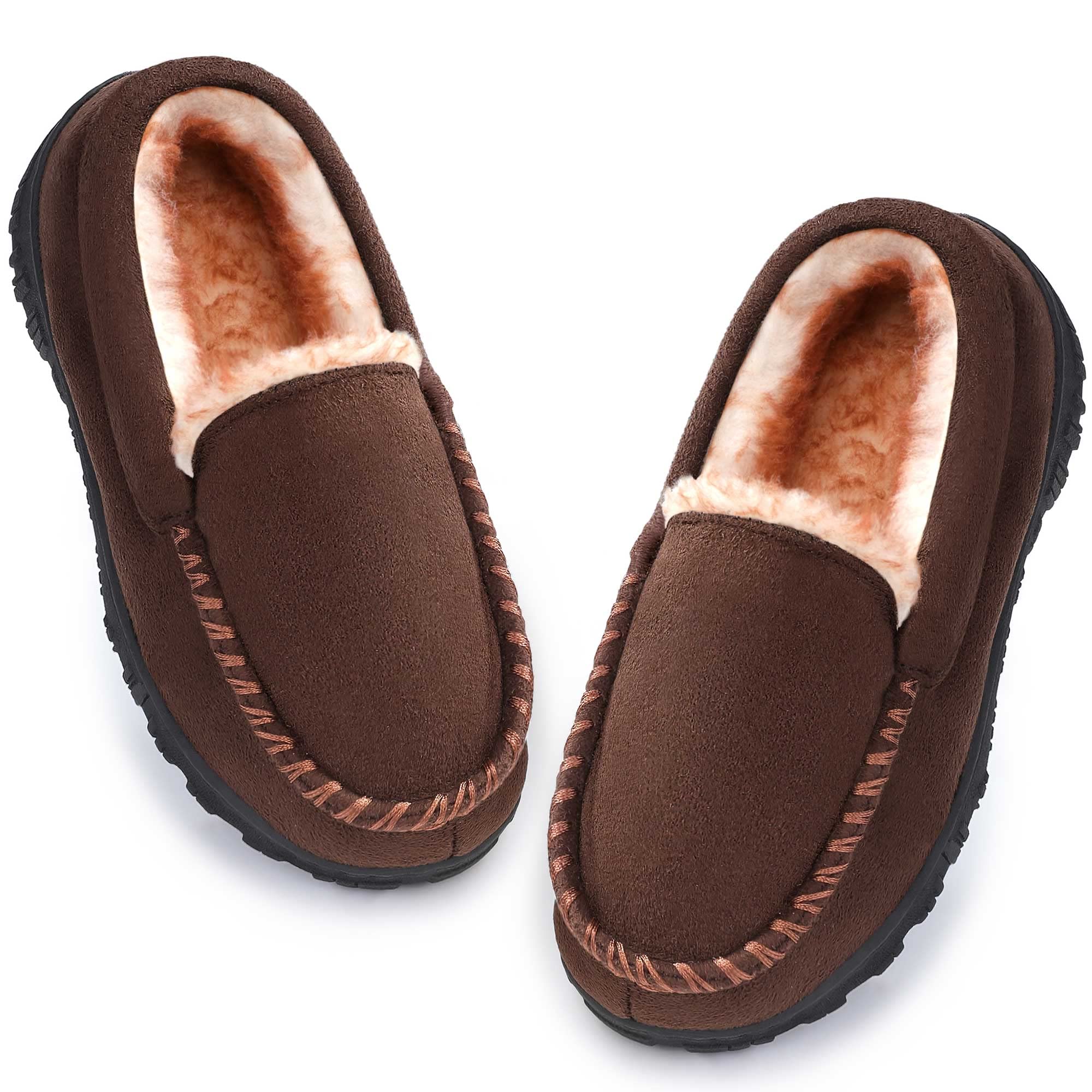 Fupoia Boys Slippers Girls Slippers Moccasin Memory Foam Kids House Slipeprs Nonslip Indoor Outdoor Slippers for Boys color brown size 3