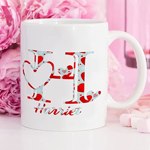 Valentine's Day Love Monogram Letter H Coffee Mug Heart Custom Porcelain Tea Cup 11oz Love Heart Initials Letter Cup Happy Valentine's Day Coffee Cup Anniversary Wedding Gift for Couple