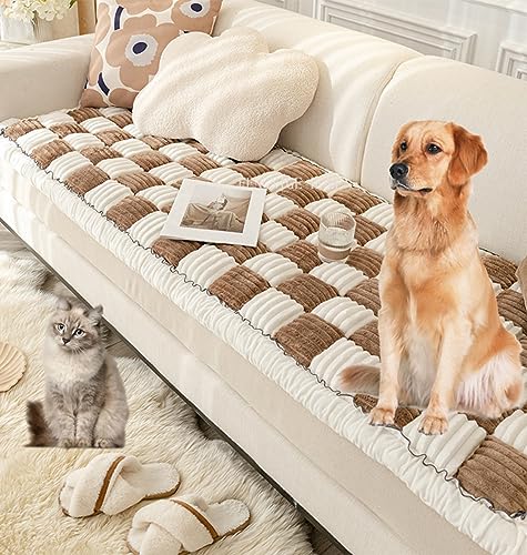 ETHORY Funnyfuzzy Cream-Coloured Large Plaid Square Pet Mat Bed Couch Cover - Premium Cotton Protective Sofa Cover for Gardenchic - Funny Fuzzy Couch Cover