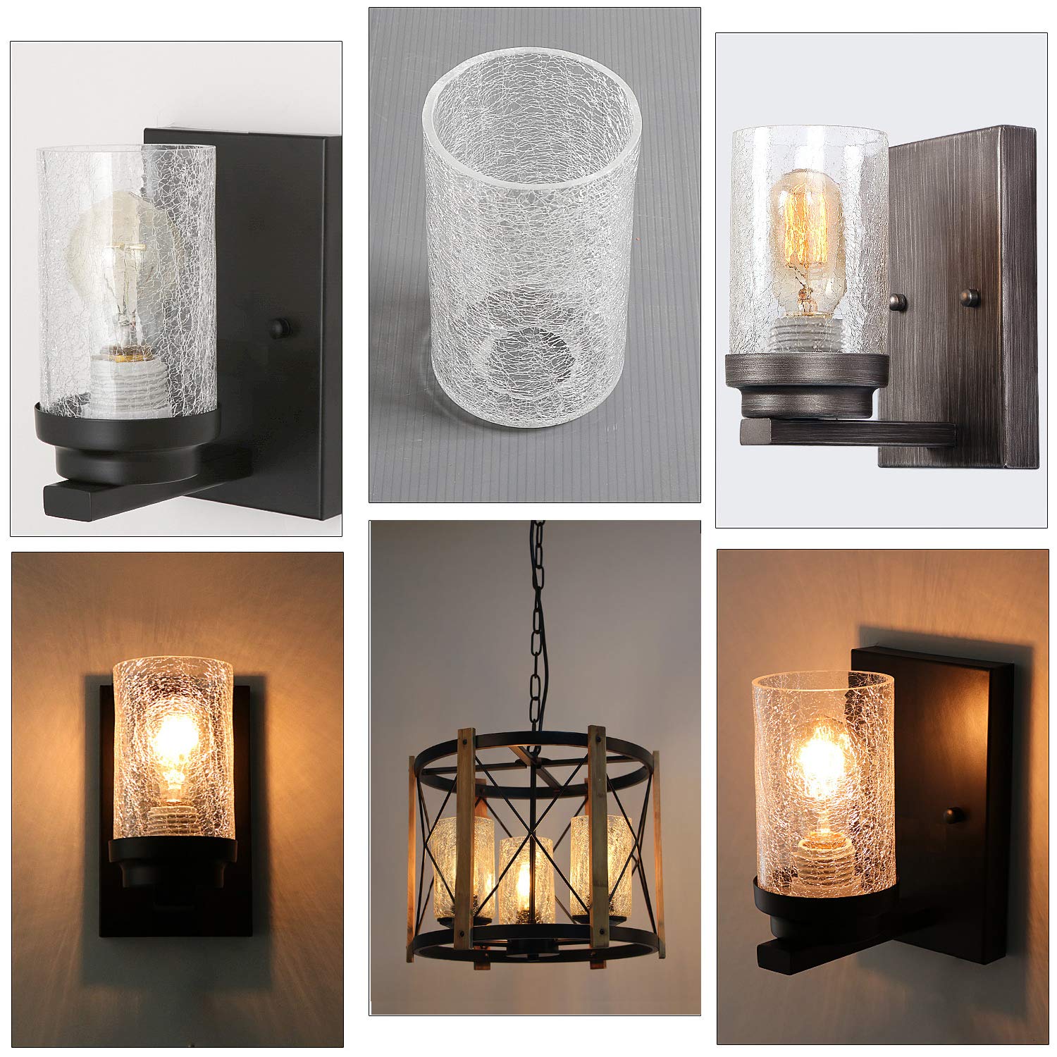 Eumyviv 2 Pack Clear Glass Lamp Shade with Crack Finish, Fixture Replacement Glass Globe or Lampshade with 1-5/8-Inch Fitter Opening A00014