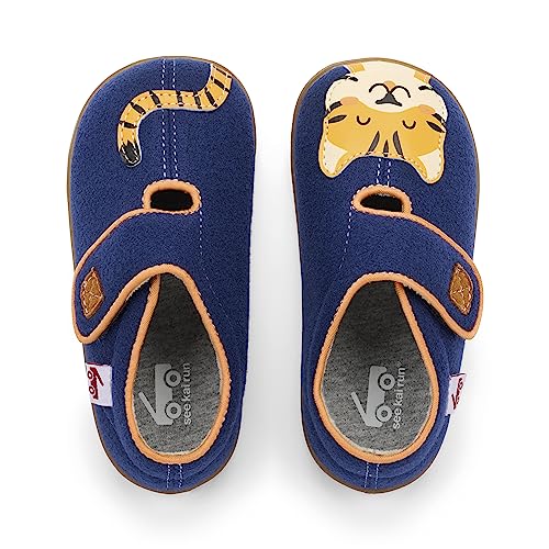See Kai Run Cruz II - Easy-On Felted Wool Slippers for Little Kids, Dark Blue Tiger 11