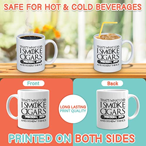Cigarette Coffee Mug 11 oz, I Smoke Cigars And I Know Things Unique Funny Gift Idea for Boyfriend Dad Father Grandpa Men Tobacco Smokers, White