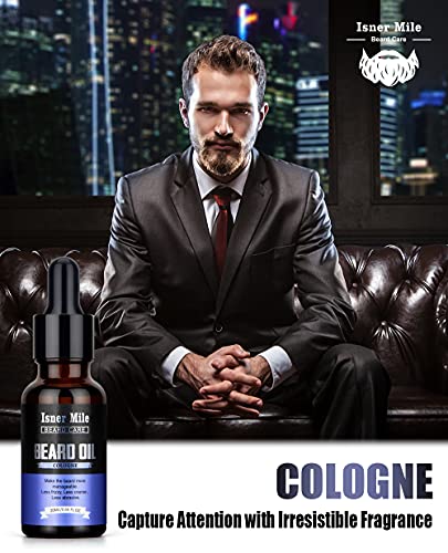 ISNER MILE Beard Oil 4 Pack, Stocking Stuffers Gifts for Him Dad Boyfriend, Mustaches Soften, Moisturize, Strength and Growth with Sandalwood, Bay Rum, Cologne, Unscented, Beard Maintenance Treatment