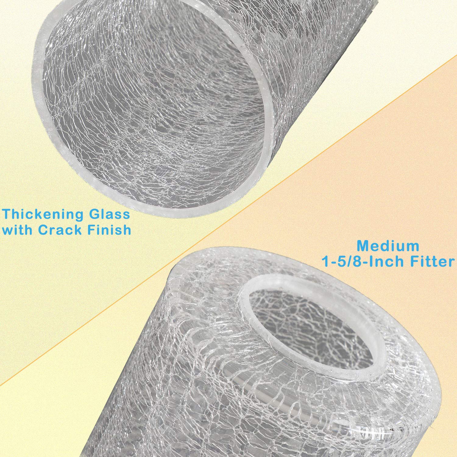 Eumyviv 2 Pack Clear Glass Lamp Shade with Crack Finish, Fixture Replacement Glass Globe or Lampshade with 1-5/8-Inch Fitter Opening A00014