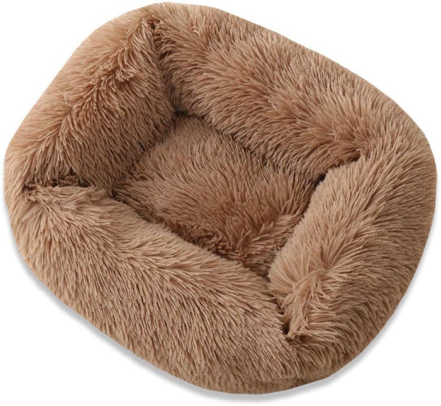 Bed Light Brown Plush Square Beds for Small Medium Large Dogs Super Soft Winter Warm Sleeping Mats for Cats 1Pcs S
