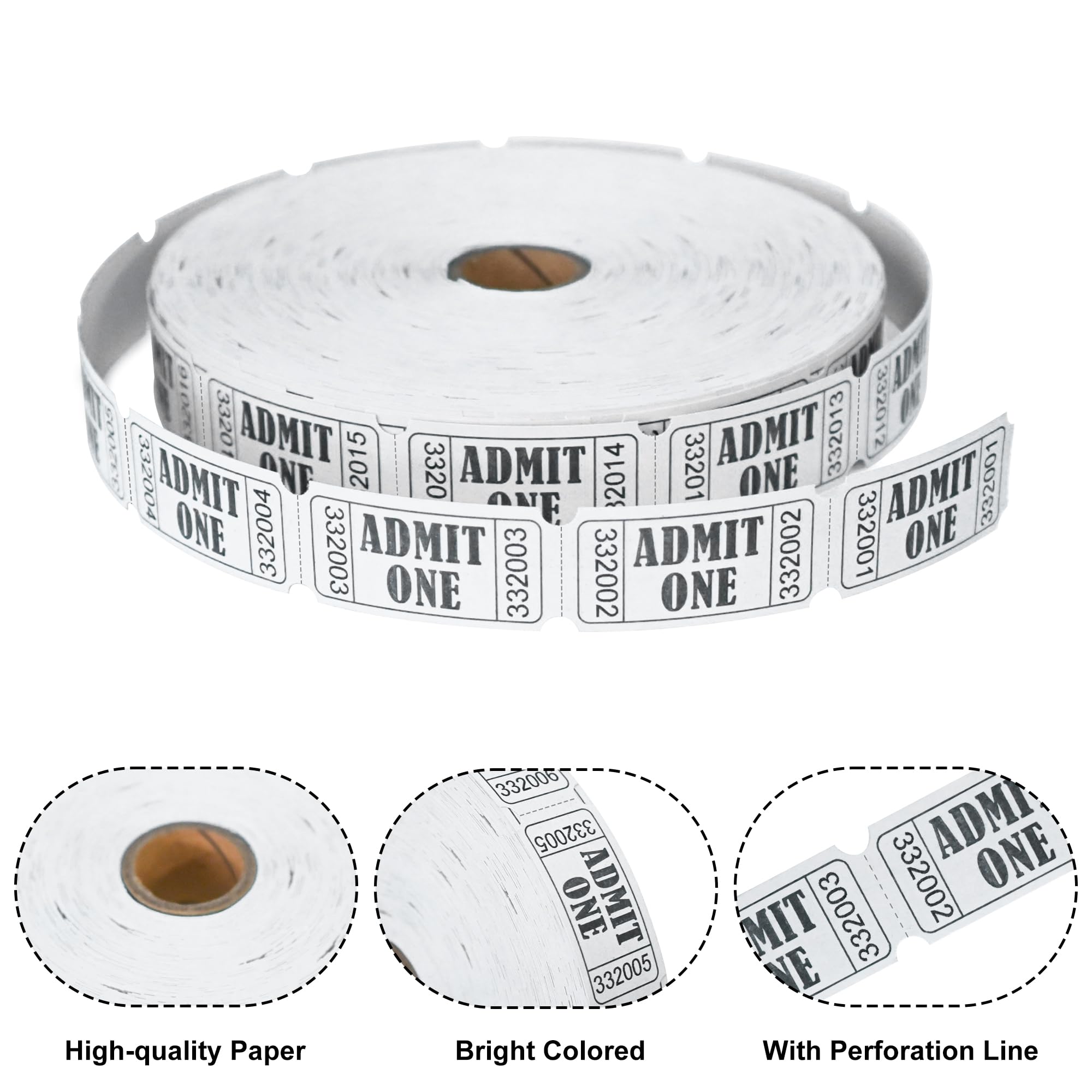 L LIKED Raffle Tickets,Single Raffle Tickets Rolls, 2000 Tickets, White,with Consecutive Numbers Ticket for Events, Carnivals, Door Prizes & Drinks