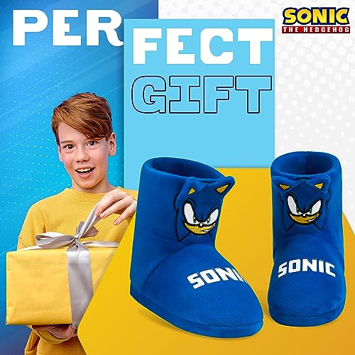 Sonic The Hedgehog Boys Slippers - Warm 3D Kids Slippers Size 10-3 Non-Slip House Shoes - Sonic Gifts for Boys (Blue Bootie, 1)