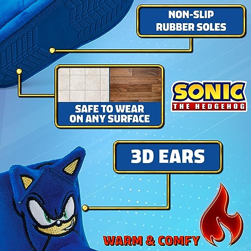 Sonic The Hedgehog Boys Slippers - Warm 3D Kids Slippers Size 10-3 Non-Slip House Shoes - Sonic Gifts for Boys (Blue Bootie, 1)