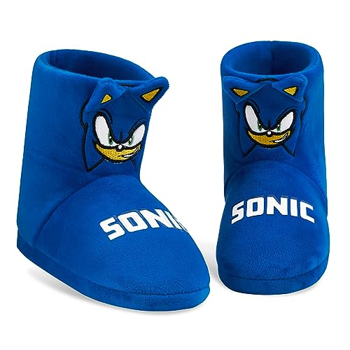 Sonic The Hedgehog Boys Slippers - Warm 3D Kids Slippers Size 10-3 Non-Slip House Shoes - Sonic Gifts for Boys (Blue Bootie, 1)