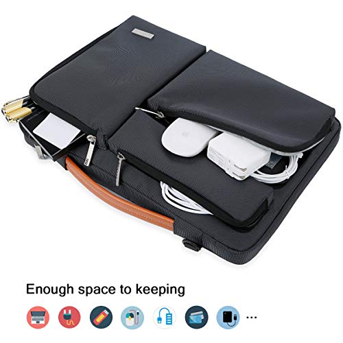 Lacdo 360° Protective Laptop Shoulder Bag, 15-15.6 inch Laptop Sleeve Case Computer Bag Compatible with 15-15.6 Acer HP, Dell, Lenovo, Asus Notebook, Messenger Bag with Handle Water Repellent, Black