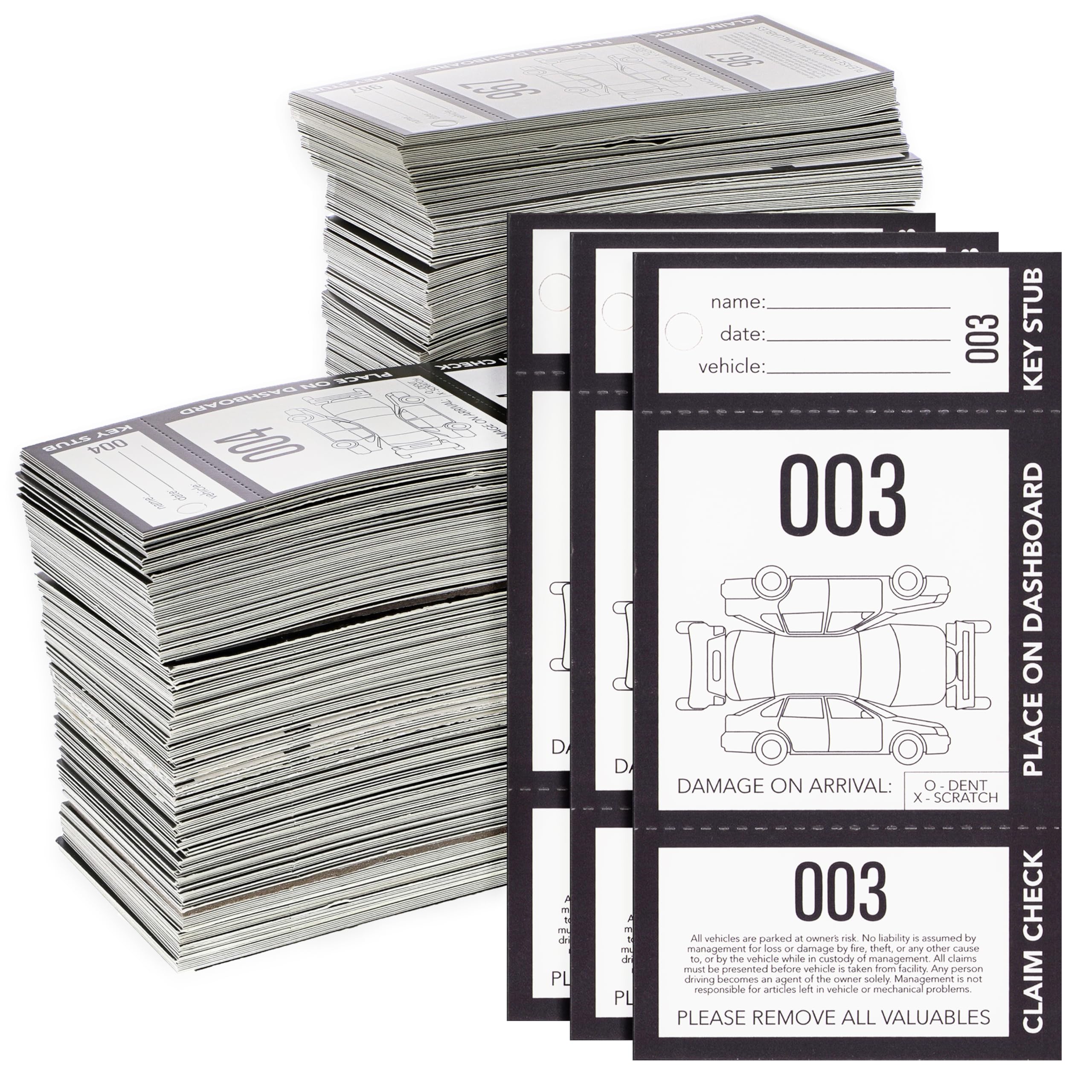 Juvale 2000 Pieces 3-Part Valet Tickets for Cars, 2 Sets of Temporary Parking Tags Numbered 000-999, Perforated Cardstock Key Tag, Claim Ticket (2.8 x 5.5 in)