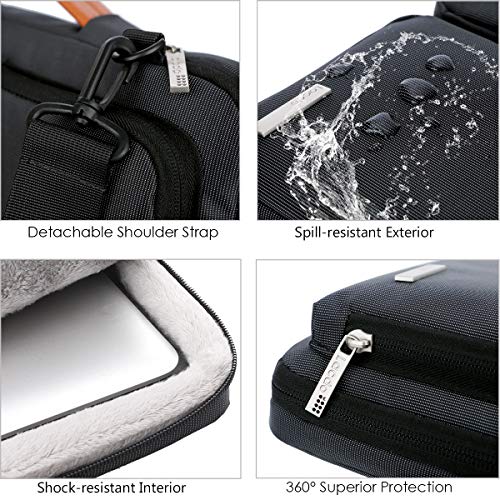 Lacdo 360° Protective Laptop Shoulder Bag, 15-15.6 inch Laptop Sleeve Case Computer Bag Compatible with 15-15.6 Acer HP, Dell, Lenovo, Asus Notebook, Messenger Bag with Handle Water Repellent, Black