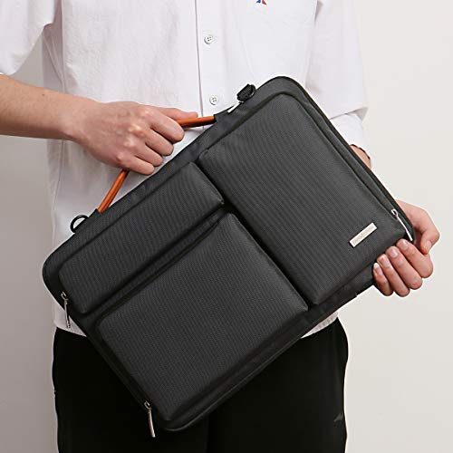 Lacdo 360° Protective Laptop Shoulder Bag, 15-15.6 inch Laptop Sleeve Case Computer Bag Compatible with 15-15.6 Acer HP, Dell, Lenovo, Asus Notebook, Messenger Bag with Handle Water Repellent, Black