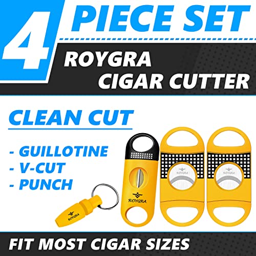 roygra Cigar Cutter, Cigar Punch, V-Cut, Double Blade Guillotine, Yellow - 4 Pack