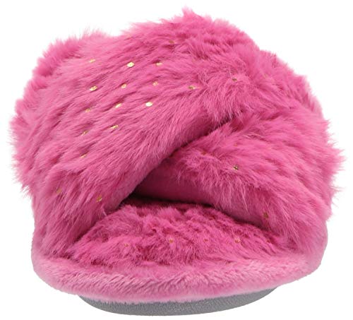 Dearfoams unisex child Jess Furry Cross Band Slide Slipper, Pink Polish, 11-12 Toddler US