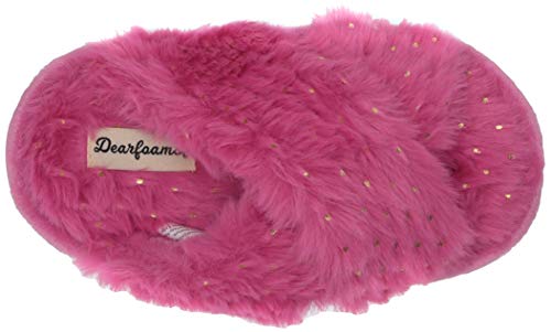 Dearfoams unisex child Jess Furry Cross Band Slide Slipper, Pink Polish, 11-12 Toddler US