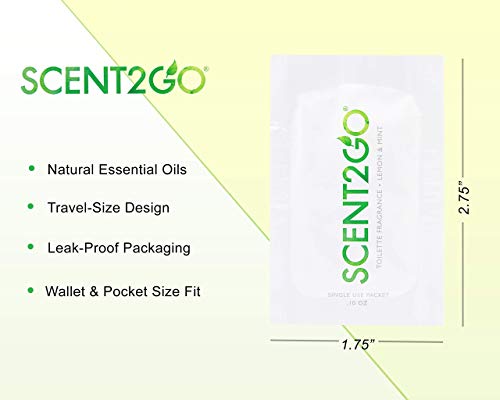 Scent2Go Toilette Fragrance Dissolvable Powder - Discreet Travel Size Packet - 20 Pack - Leak Proof - Natural Odor Eliminator - Lemon + Mint Scent