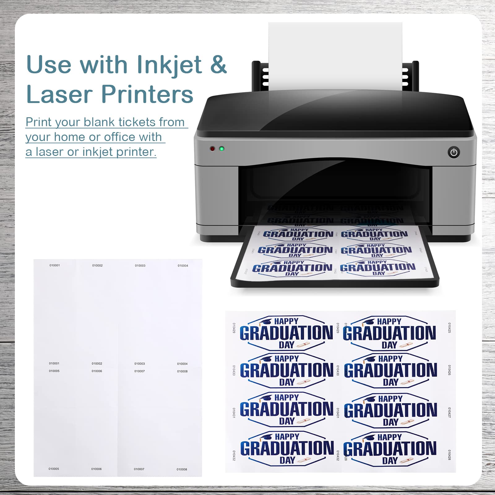 100 Sheets 8.5" x 11" 35lb Printable Event and Raffle Tickets Serialized with Ticket Numbers 800 Pcs 2.125" x 5.5" White Printable Tickets with Tear Away Stubs Easy Printing Card for Event Host