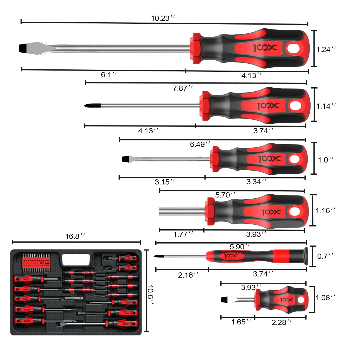 XOOL 42PCS Magnetic Screwdriver Set with Tray, Torx Phillips Flat Hex Pozi Non-Slip Magnetic Tips Screwdriver Set