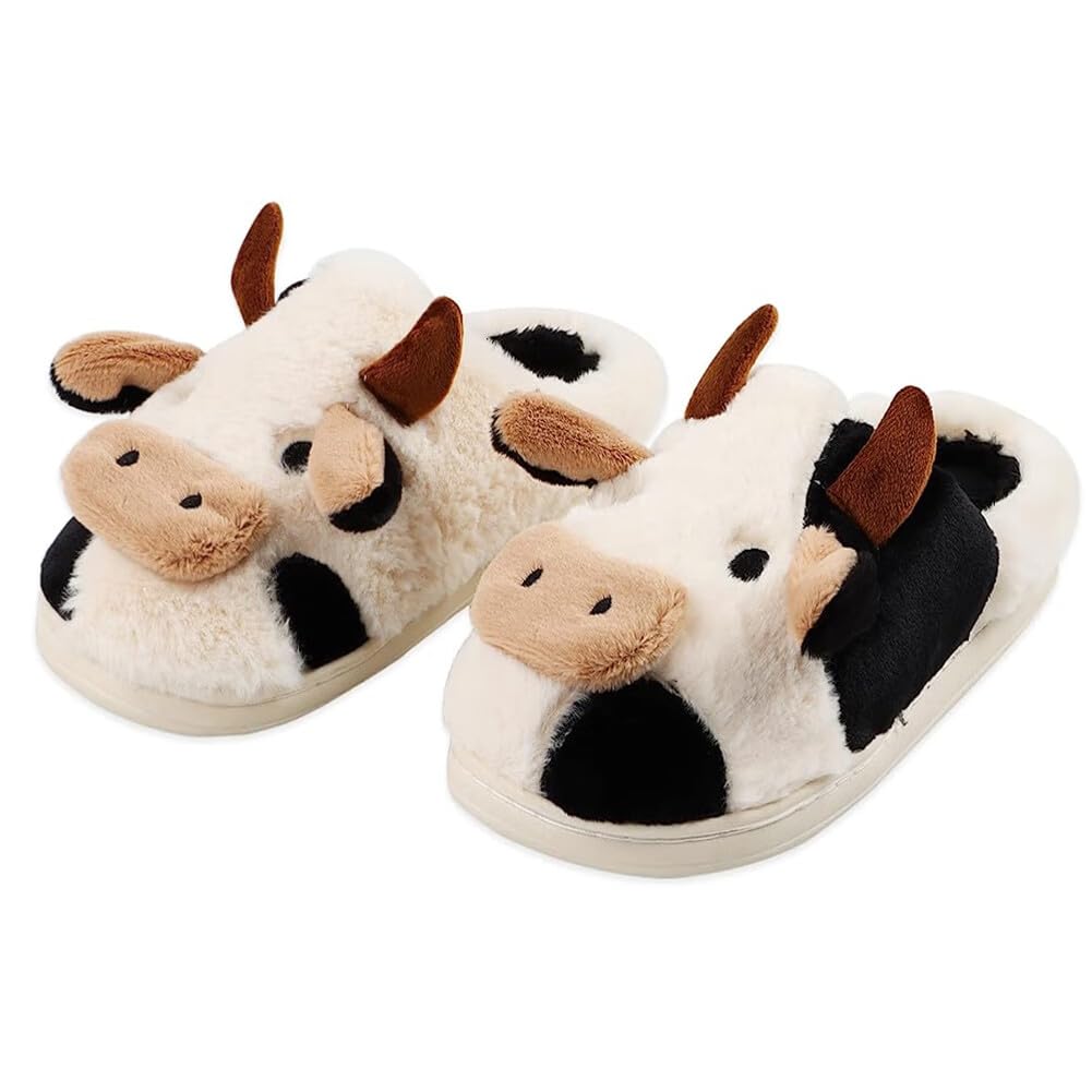 dubuto Kids Slippers, Cute Cow Slipper for Girls Boys, Animal Slippers Cozy Anti-slipe Soft Plush Warm Cozy Home House Slippers for Toddler Kids