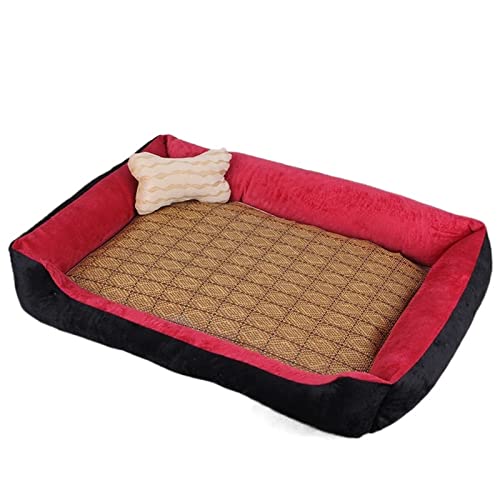 EXOTUF Indoor Dog House Dog Beds Sofa Pet Beds for Small Large Dogs with Rattan Mat Soft Pet Bed Cat Bed Spring Summer (Color : Rojo, Size : Small)
