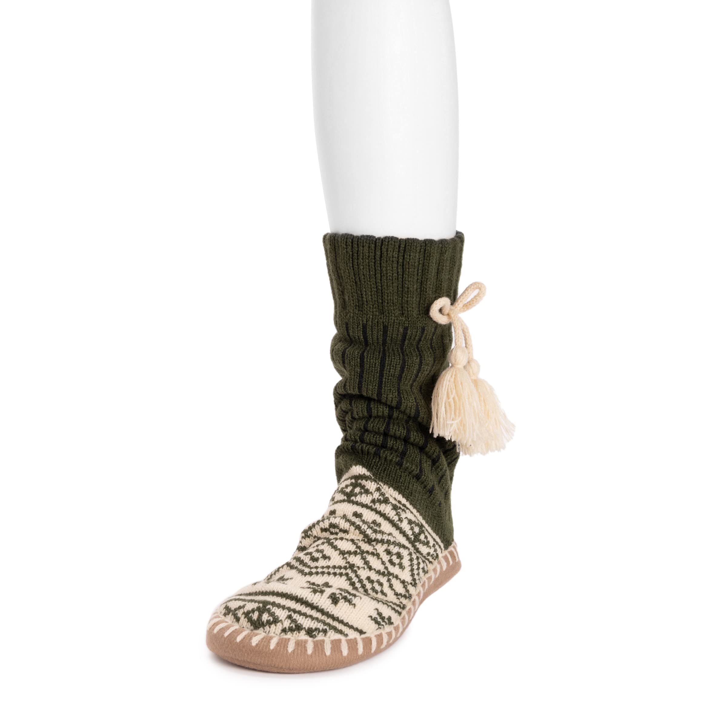 MUK LUKS 50th Anniversary Slipper Socks, Green Gables, Large Unisex Little_Kid