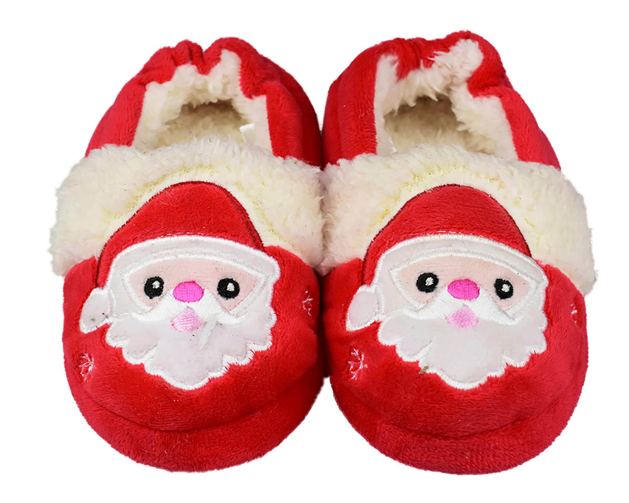 Unisex Child/Little Kids Plush Cotten Slippers Rubber Hard Sole Size 12-13 Santa Claus Red