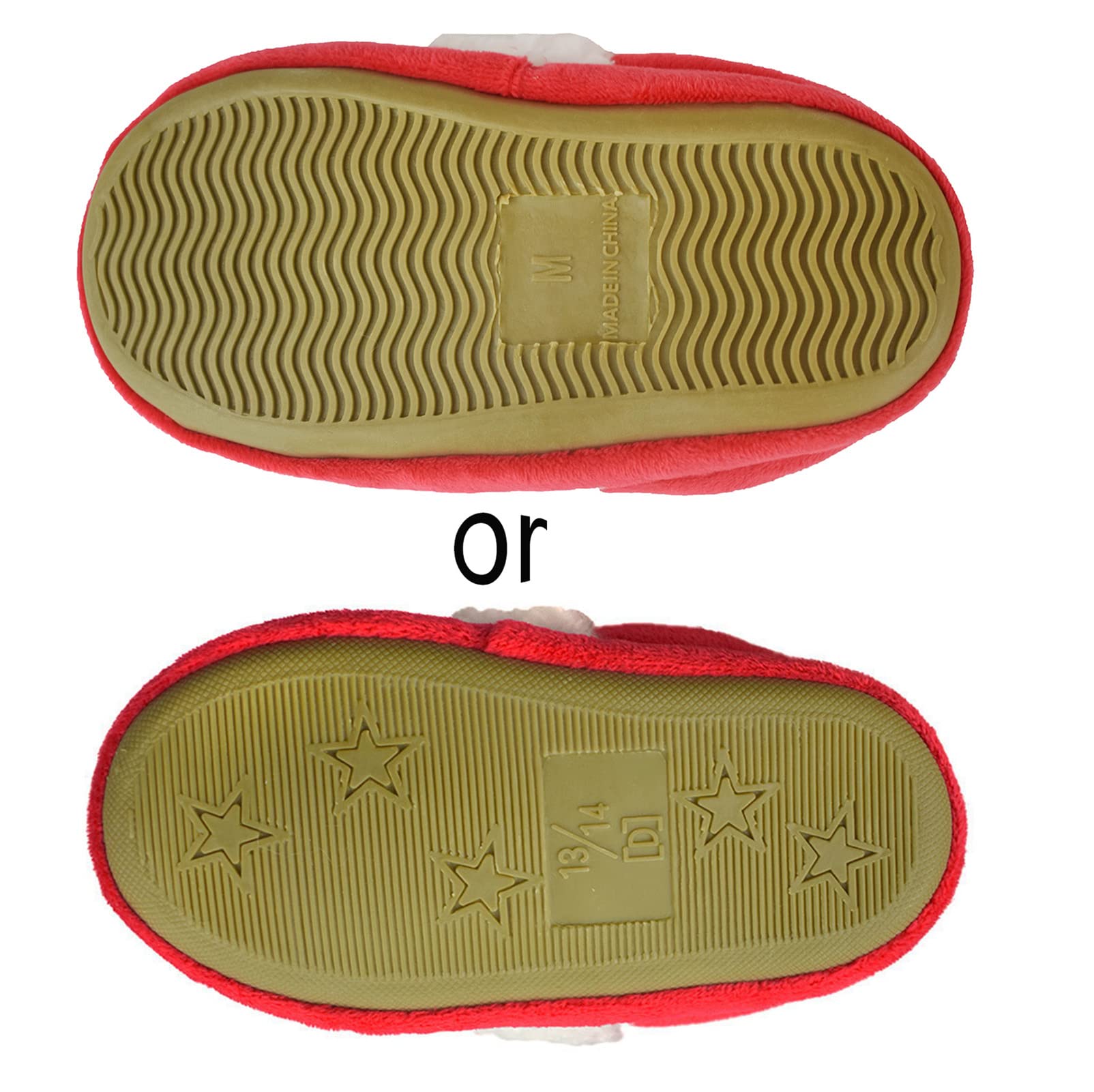 Unisex Child/Little Kids Plush Cotten Slippers Rubber Hard Sole Size 12-13 Santa Claus Red