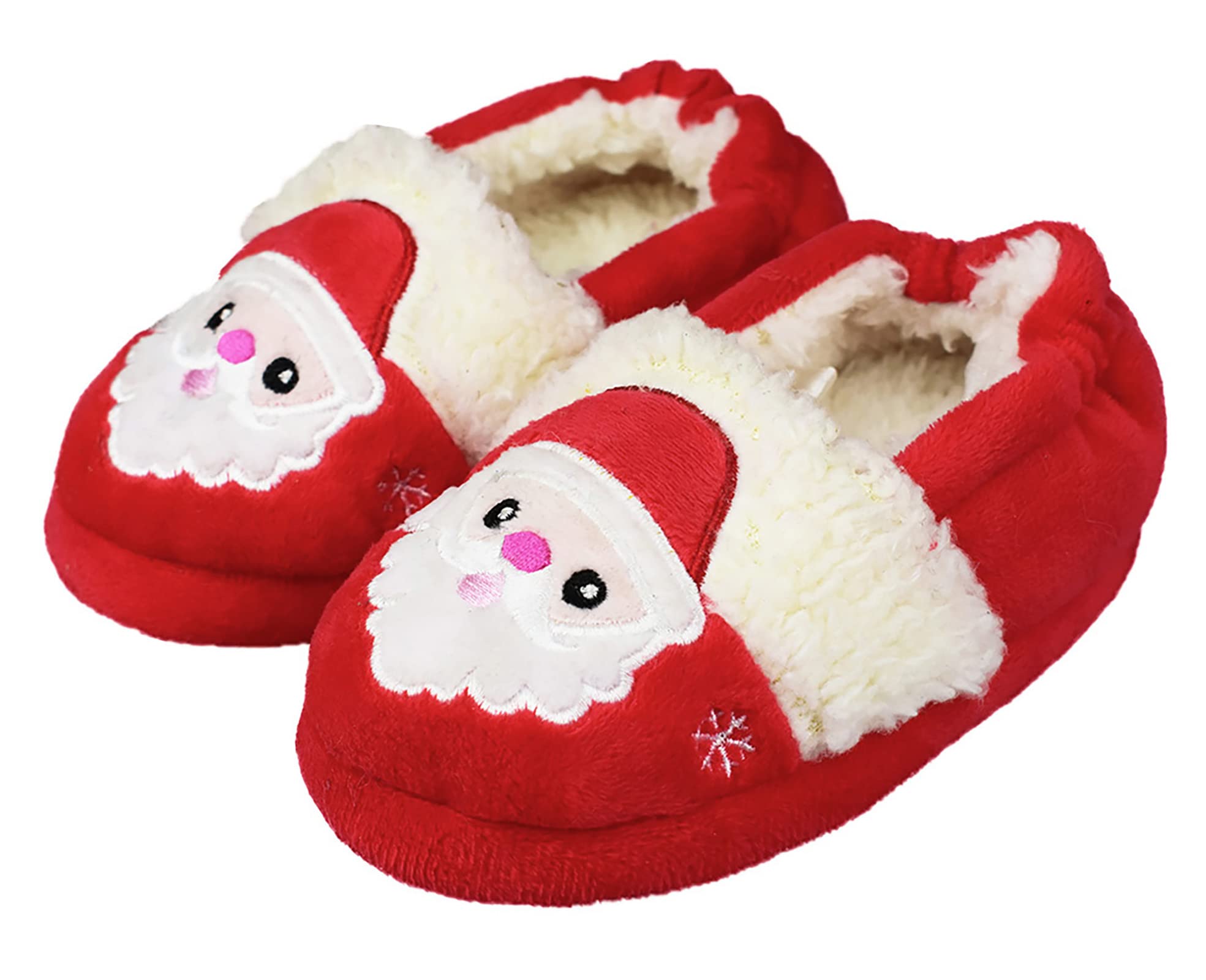Unisex Child/Little Kids Plush Cotten Slippers Rubber Hard Sole Size 12-13 Santa Claus Red