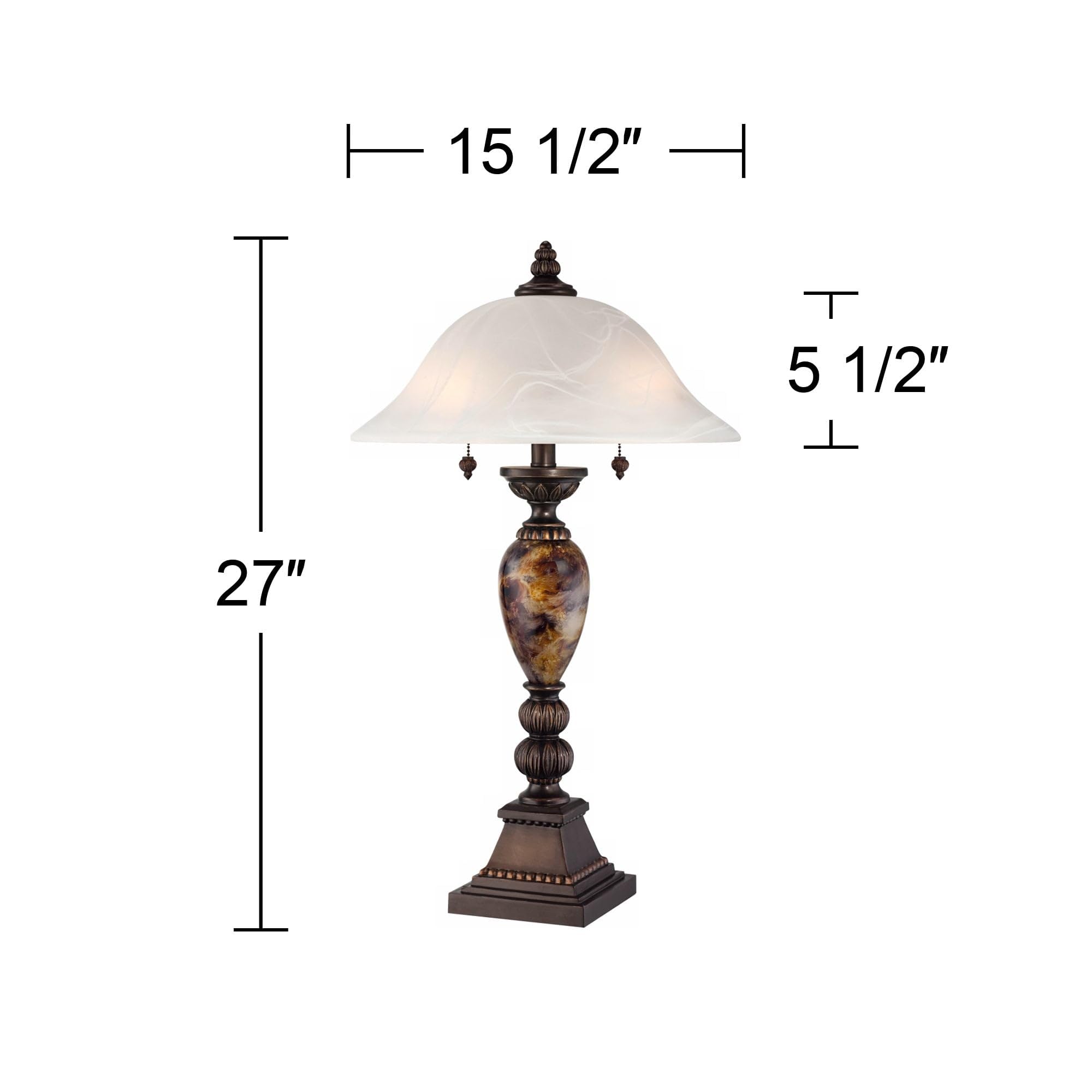 KDIOR Alabaster Traditional Table Lamp 27" Tall Aged Bronze Marble White Alabaster Glass Dome Shade for Bedroom Living Room Bedside