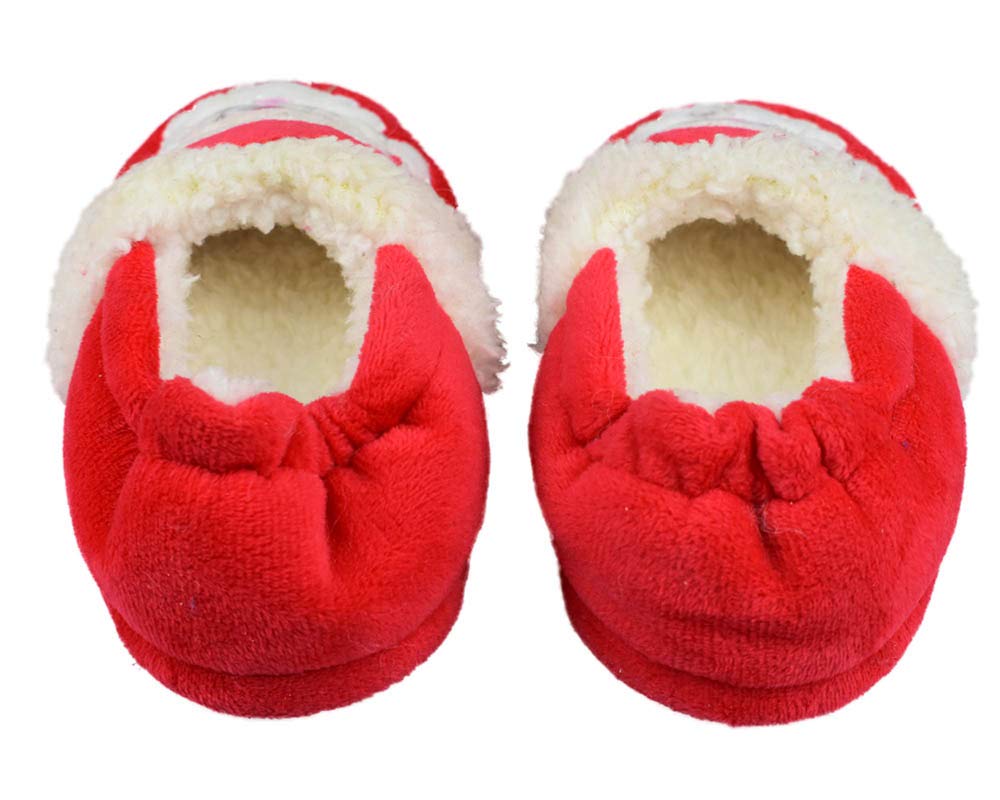 Unisex Child/Little Kids Plush Cotten Slippers Rubber Hard Sole Size 12-13 Santa Claus Red