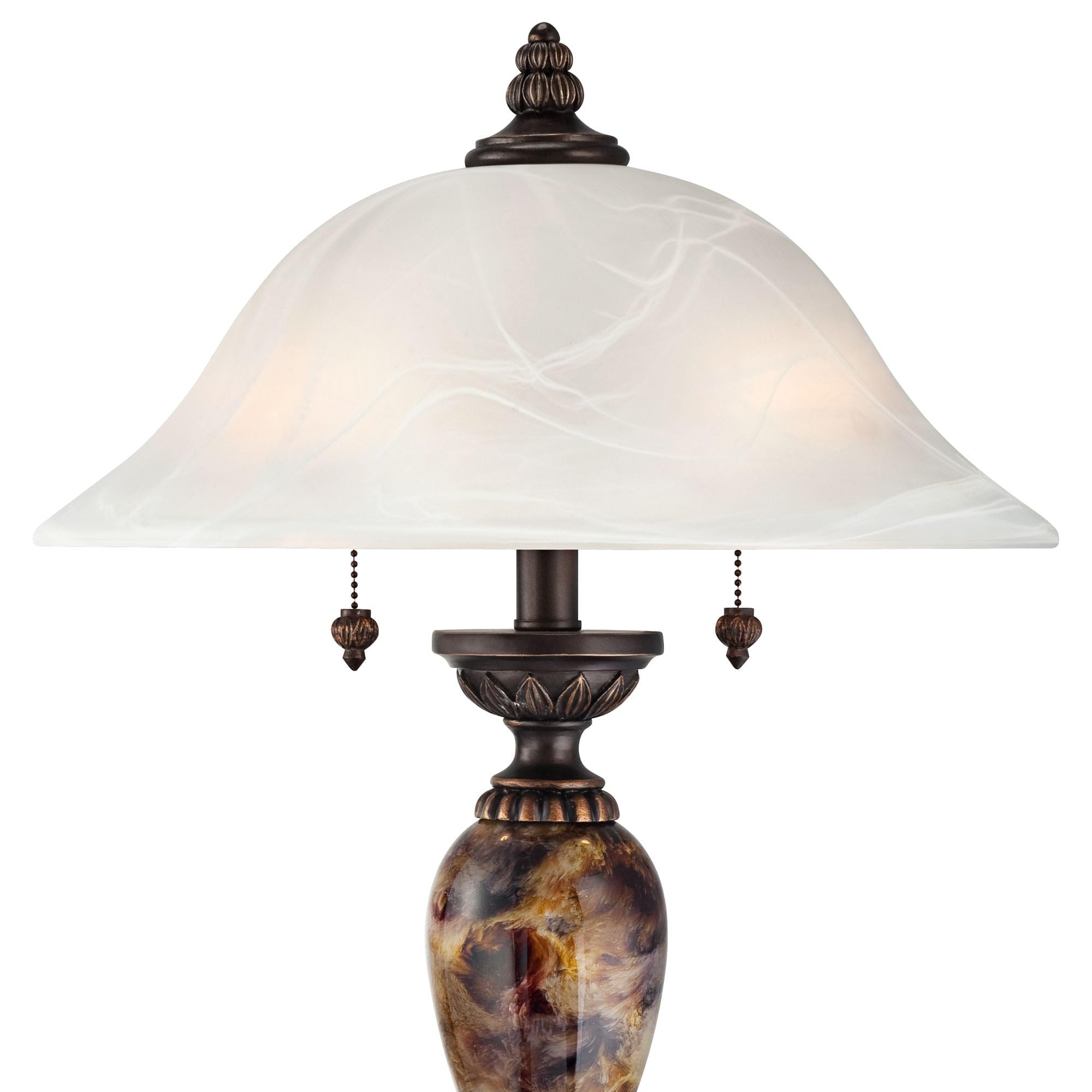 KDIOR Alabaster Traditional Table Lamp 27" Tall Aged Bronze Marble White Alabaster Glass Dome Shade for Bedroom Living Room Bedside