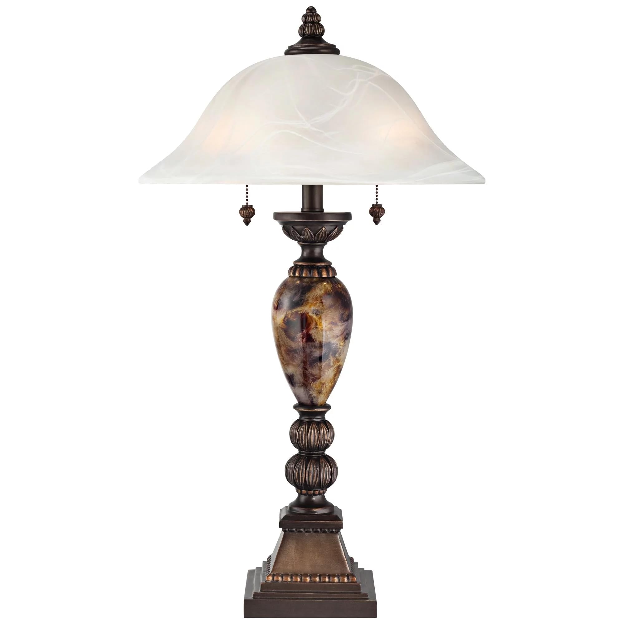 KDIOR Alabaster Traditional Table Lamp 27" Tall Aged Bronze Marble White Alabaster Glass Dome Shade for Bedroom Living Room Bedside