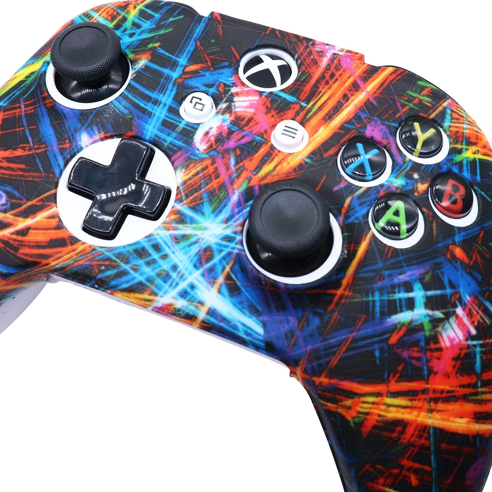 RALAN Controller Skin for Xbox One, Anti-Slip Silicone Controller Cover Protector Case Compatible for Xbox 1 Wireless/Wired Gamepad Joystick with 4 Thumb Grips Caps and Black Pro Thumb Grip x 8