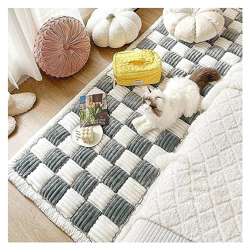 Funny Cream Large Plaid Square Pet Mat Bed Sofa Cover, Funny Fuzzy Plaid Square Pet Mat Bed, Large Dog Blanket, Waterproof Blanket Dog Bed Cover Pet Blanket