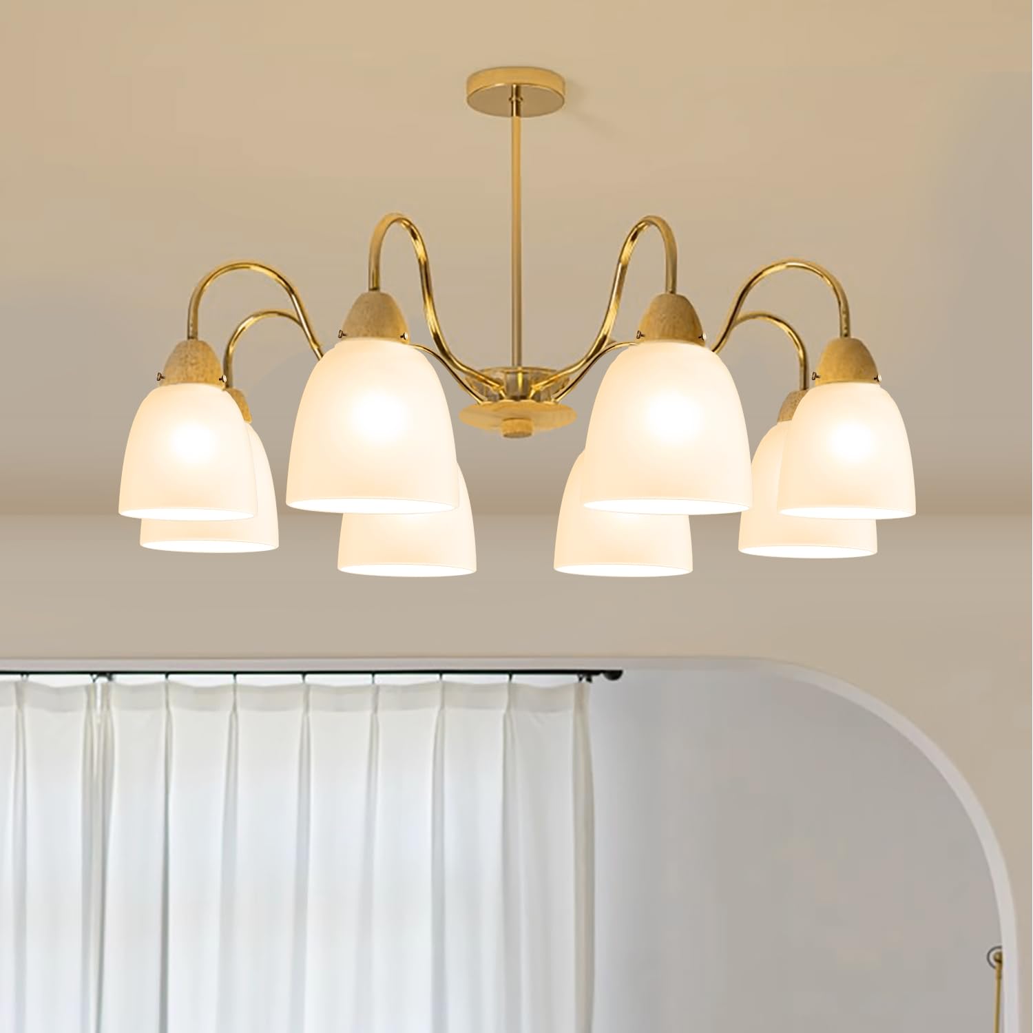 YOUROKE 4-Pack Ceiling Fans Glass Shade Covers, Lampshade Replacements Bell Shaped White Frosted Glass, 1.65 In Fitter 5 In Height, Glass Shade Replacement for Chandelier Wall Sconces Lights