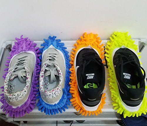 M-jump 8 PCS 4 Pairs Duster Mop Slippers Cover, Multi Function Chenille Fibre Washable Dust Mop Floor Cleaning Shoes for Bathroom, Office, Kitchen, House Polishing