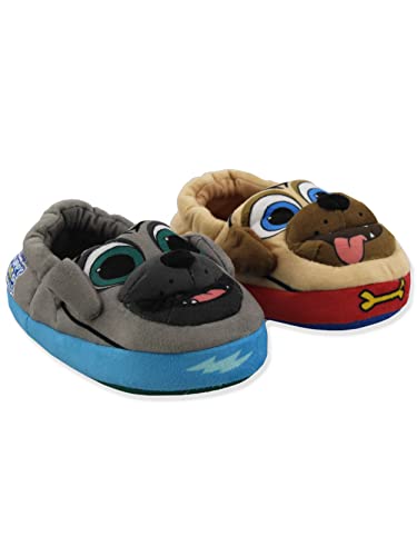 Disney Puppy Dog Pals Bingo Rolly Toddler Plush Aline Slippers with 3D Face (Gray/Tan, 7-8 M US Toddler)