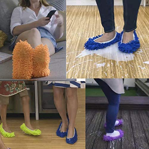 M-jump 8 PCS 4 Pairs Duster Mop Slippers Cover, Multi Function Chenille Fibre Washable Dust Mop Floor Cleaning Shoes for Bathroom, Office, Kitchen, House Polishing