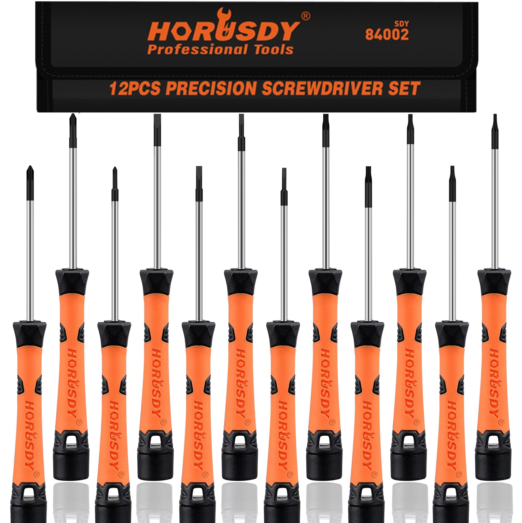 HORUSDY Precision Screwdriver Set | 12-Piece | Phillips | Slotted | Torx Star | Non-Slip Grip | Magnetic Small Screwdriver Set for Computer, Laptop, Eyeglass, Watch, Laptop, Phone