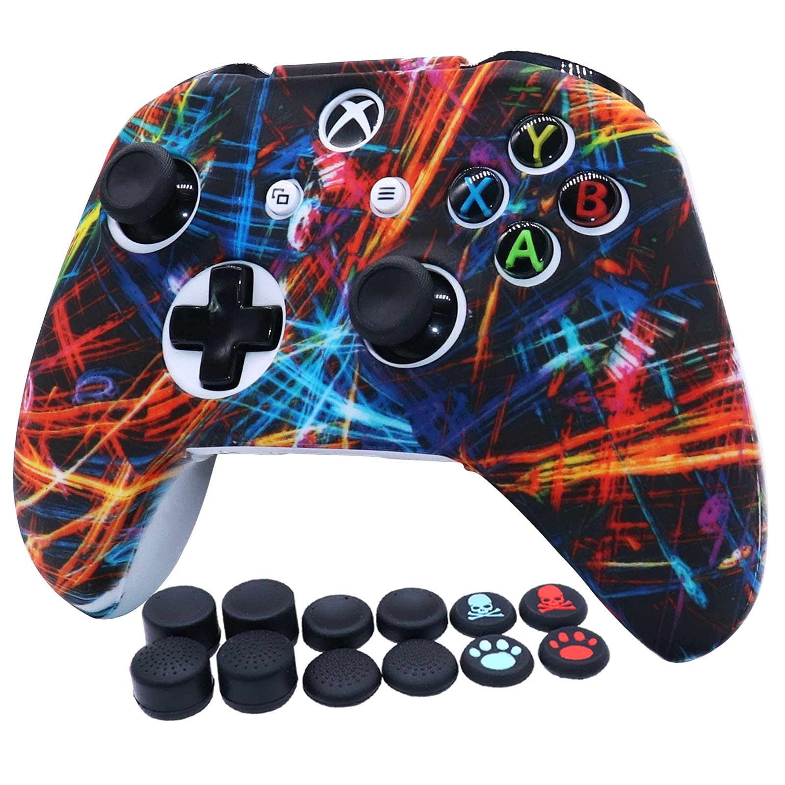 RALAN Controller Skin for Xbox One, Anti-Slip Silicone Controller Cover Protector Case Compatible for Xbox 1 Wireless/Wired Gamepad Joystick with 4 Thumb Grips Caps and Black Pro Thumb Grip x 8