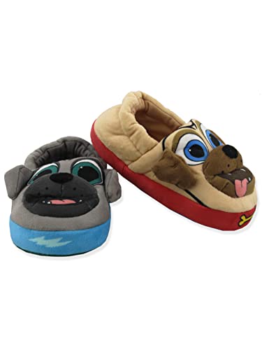 Disney Puppy Dog Pals Bingo Rolly Toddler Plush Aline Slippers with 3D Face (Gray/Tan, 7-8 M US Toddler)