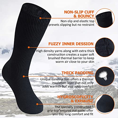 JSPA Thick Thermal Hiking Socks, Skiing Snowboarding Thermal Socks for Men,Stocking Stuffers Heated Socks for Women, Thick Warm Insulated Heated Crew Slipper Socks for Cold Weather,1 Pair Black Large