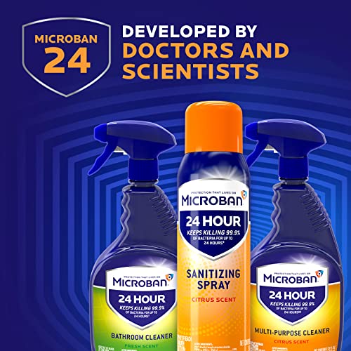 Microban Disinfectant Spray, Travel Size 24 Hour Sanitizing Spray, Citrus Scent, 4 Count (2.8oz Each)