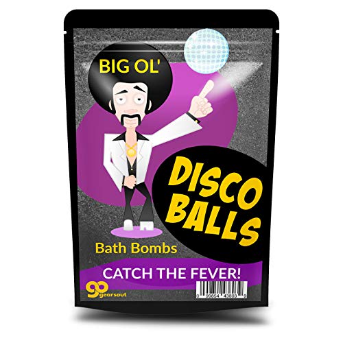 Disco Balls Bath Bombs - Funny 70s Disco Design - XL Bath Fizzers for Men and Women - Purple and Yellow marbled, Handcrafted, 2 pk
