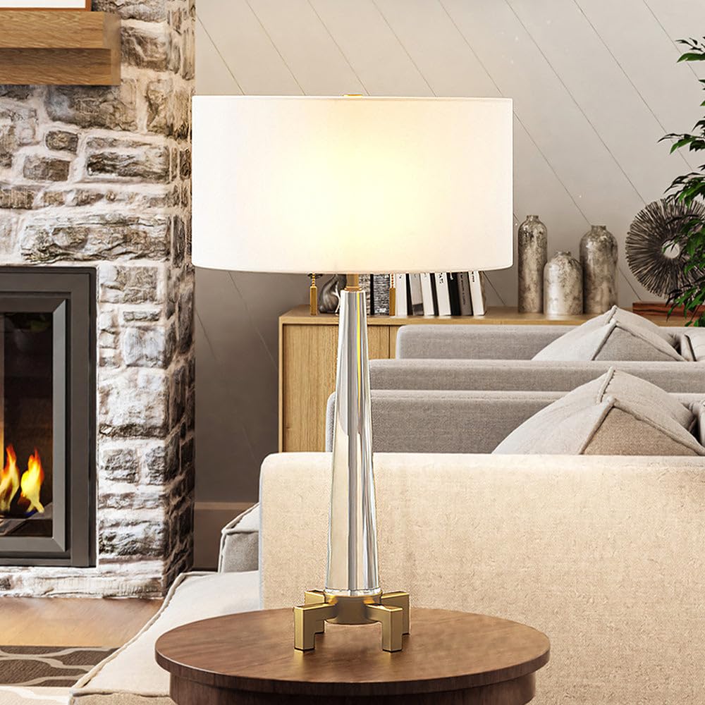 Urban Ambiance Luxury Contemporary Table Lamp, 17''W x 17''D x 30''H, with Minimalist Elements, Clear and Aged Brass Finish and a White Faux Silk Hardback Shade, UEX7270