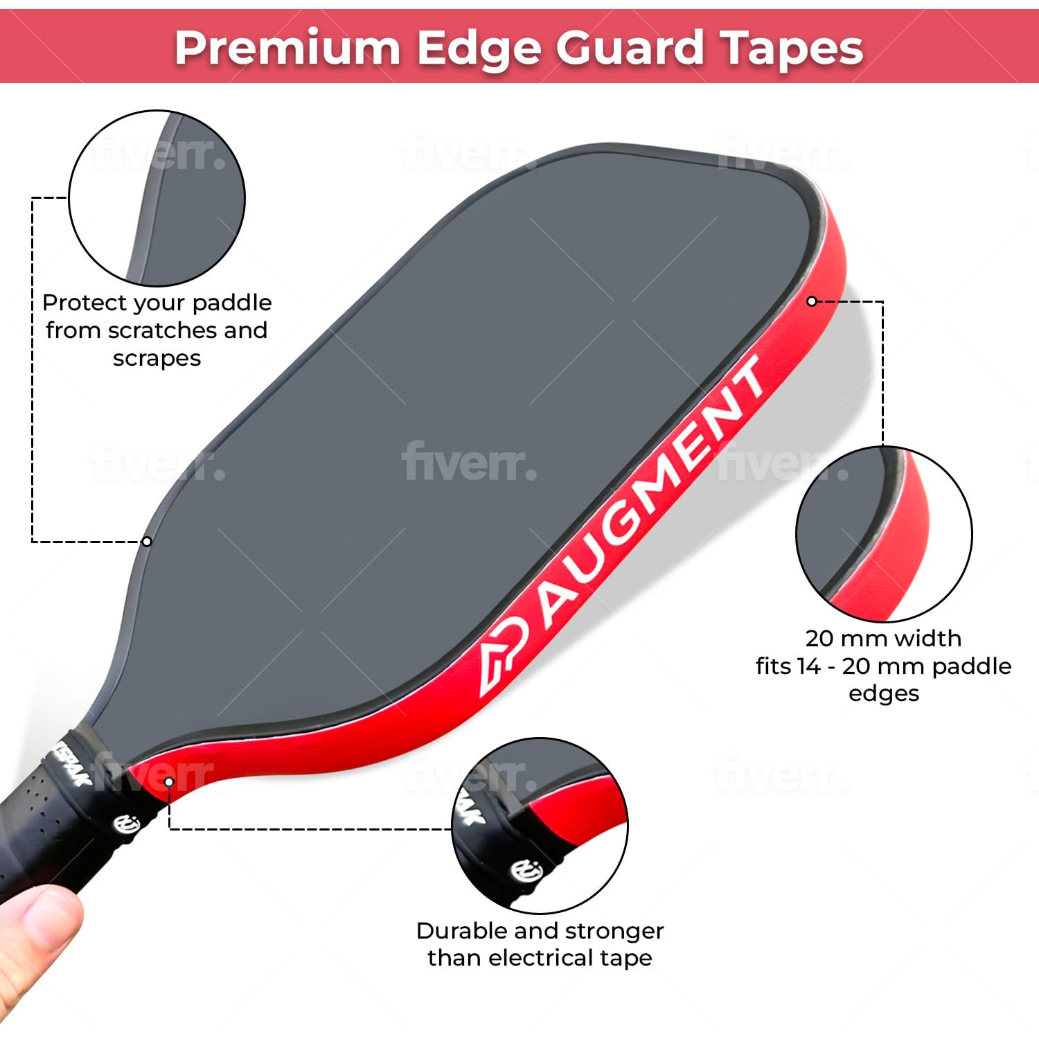 Augment Pickleball Paddle Protection Tape (Red) - Pickleball Edge Tape for Pickleball Paddle - Paddle Guard - Pickleball Paddle Edge Guard Tape - Racket Edge Protection Tape