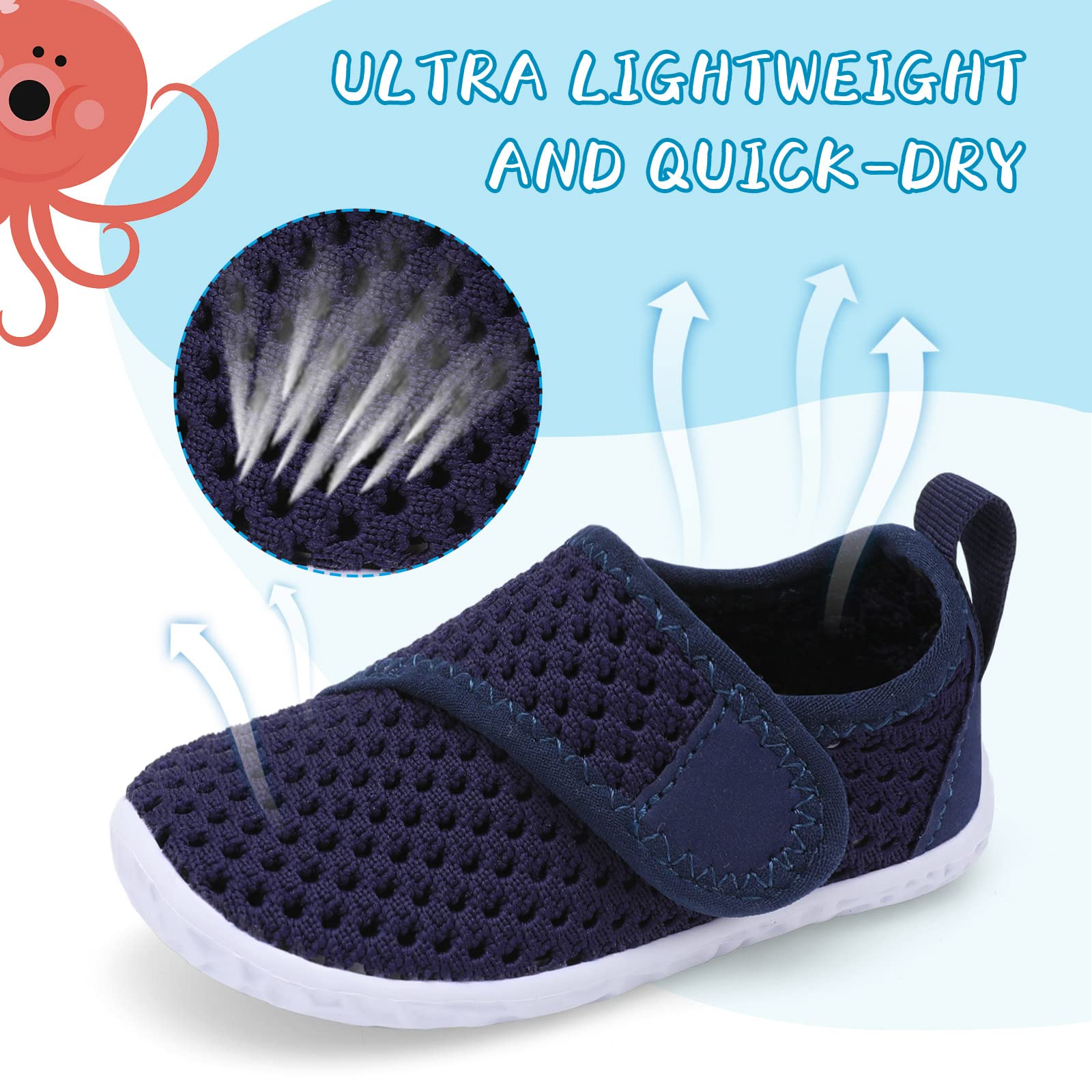 shopUAL Little Big Kid Swim Shoes Totally Drainage Beach Slippers Barefoot Slip-on Dark Blue Toddler 6